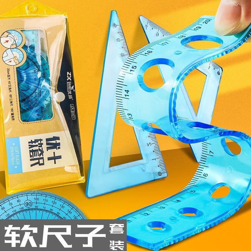 Soft Ruler 4-Piece Set 20cm Ruler Plastic Transparent Ruler Triangle ...