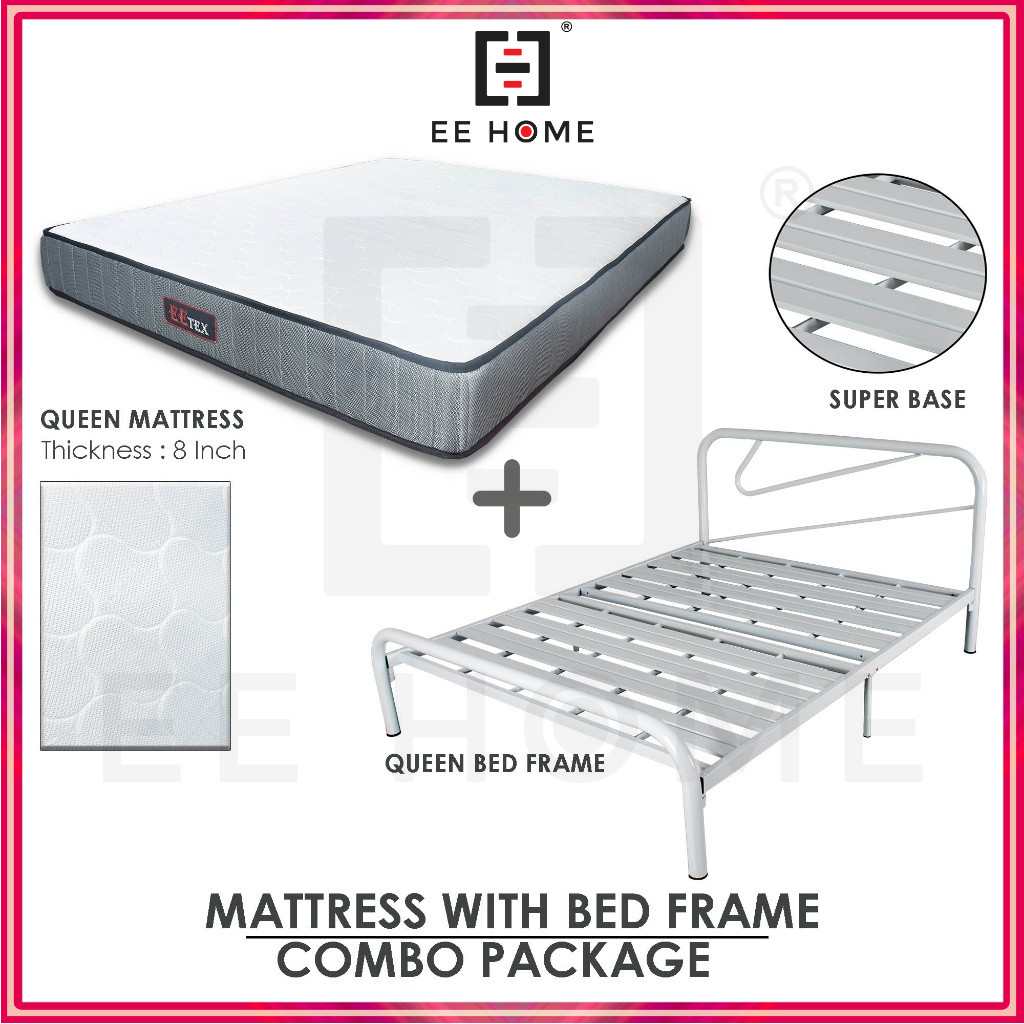 COMBO SET Queen Size Bed Frame With Queen Rebonded Foam Mattress Katil ...