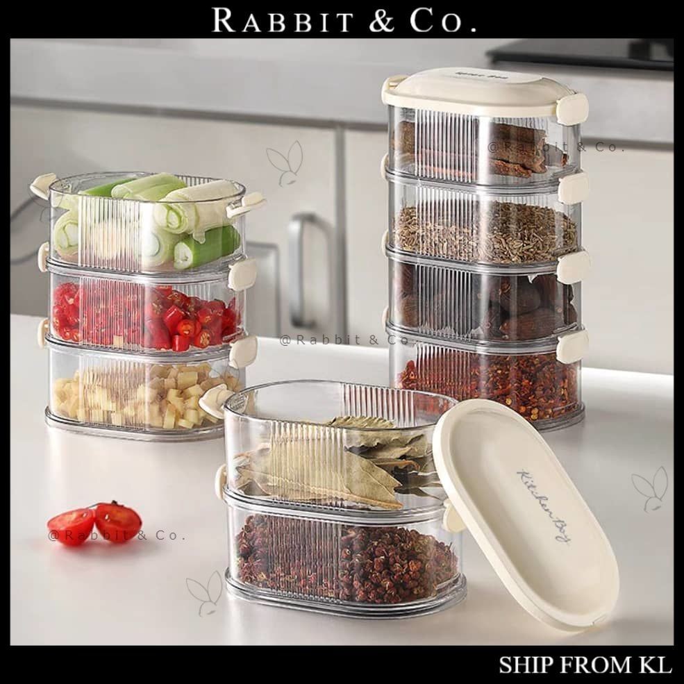 R&C Multi-Layer Ginger Garlic Seasoning Box Spice Storage Container ...