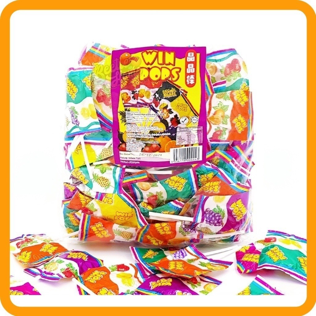 [TRADITIONAL] WIN POPS FRUITS LOLLIPOP (100PCS) CHILDHOOD OLD SCHOOL ...