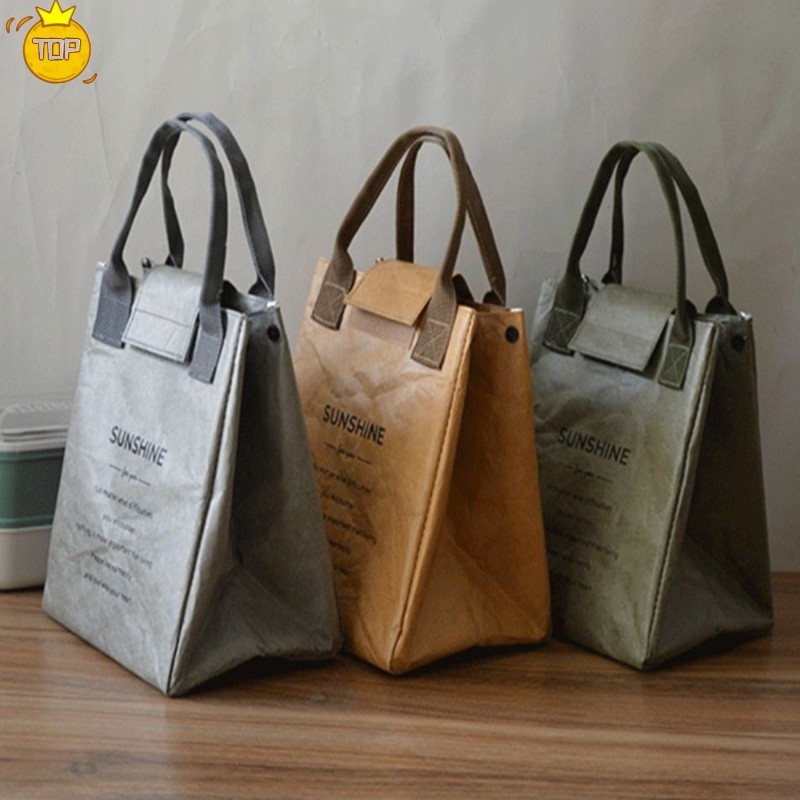(labag)Portable Kraft Paper Insulation Bag Picnic Lunch Bento Bag(LASG ...
