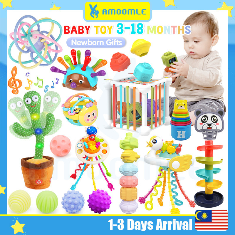 Newborn Toys Baby Rattle Handbell Teether Sensory Toys Activity Toy 3 ...