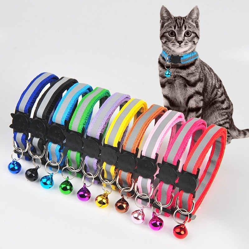 Pet Collar Adjustable Strap With Bell Design Cat & Ribbon Rantai Leher ...