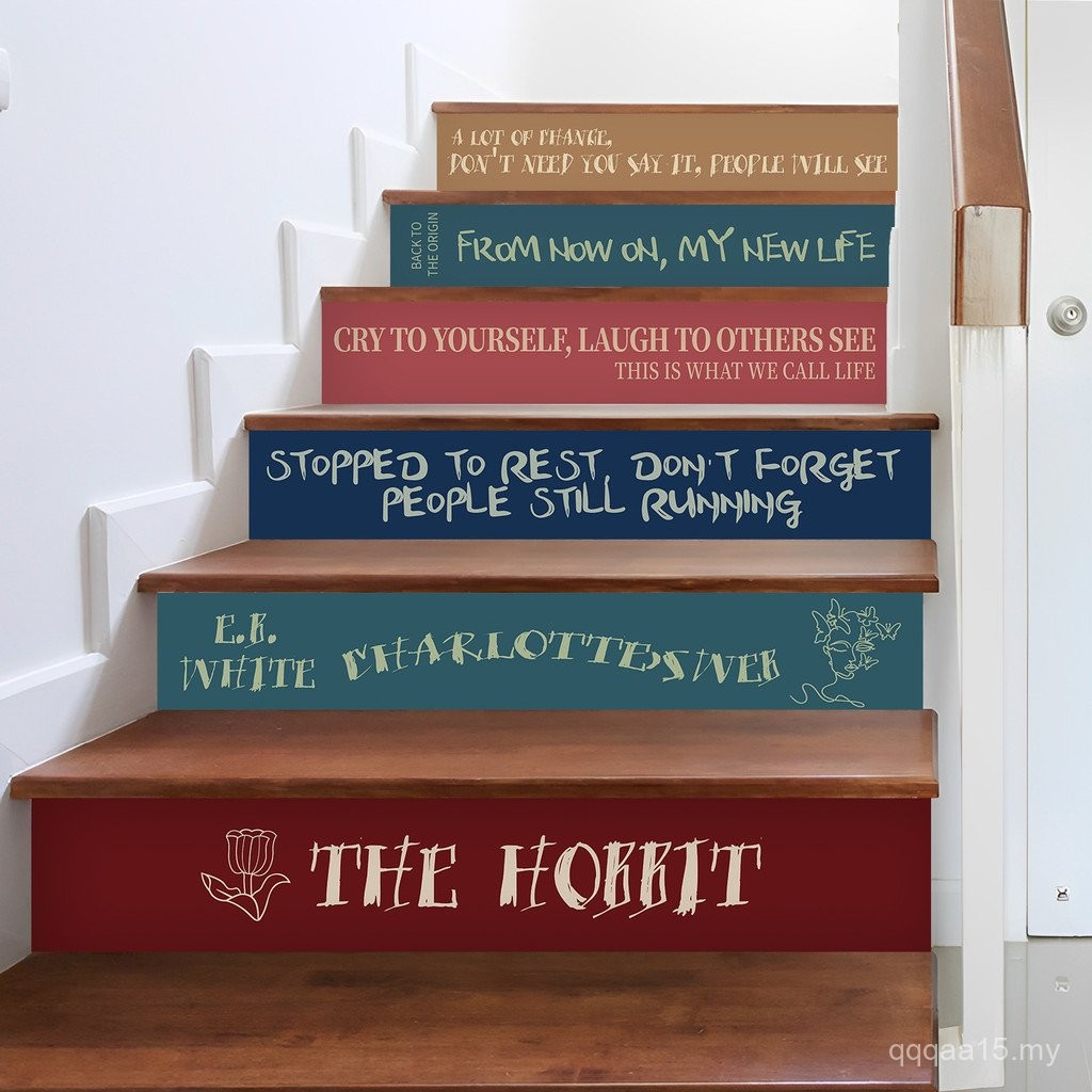 6-step Step Stairs Floor Stickers Geometric Gradient Flower Wood Grain ...