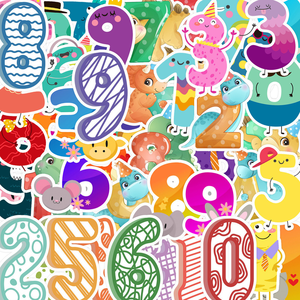 96 Number Cartoon Stickers Cute Teaching Children Water Cup Handbook ...