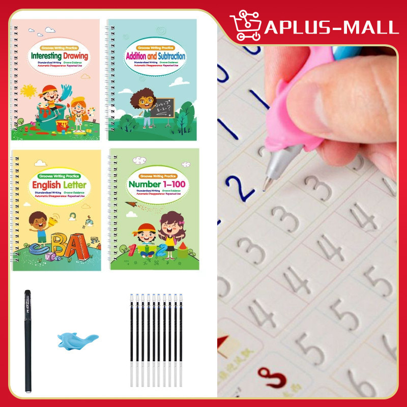 4 Books/Set Learning Copybook Reusable Magic Practice Writing Book ...