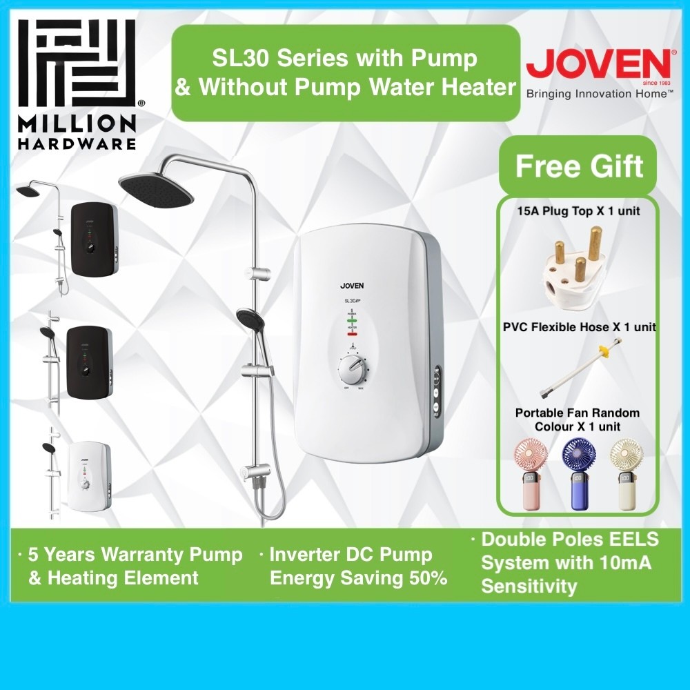 [FREE GIFT] Joven Instant Water Heater with 5 Spray Showerhead DC Pump (SL30 Series) - Black ...