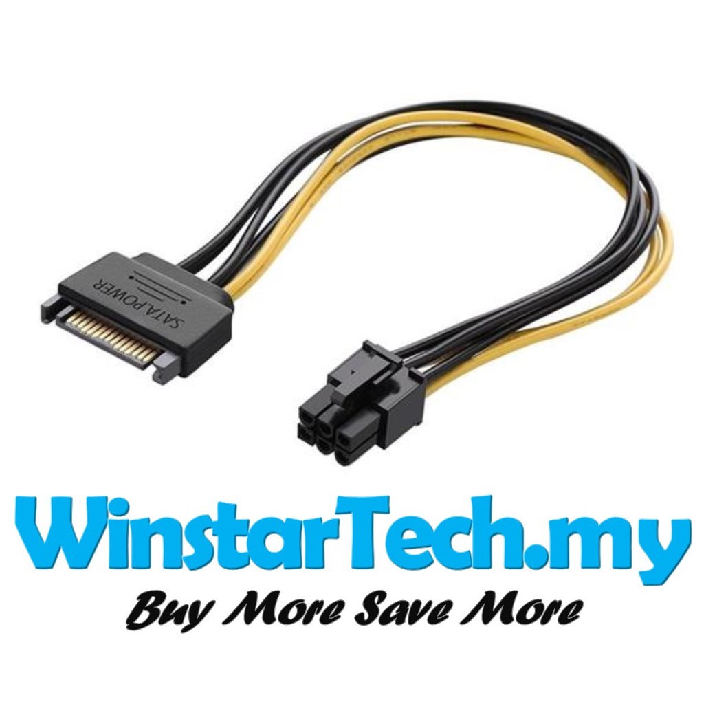15Pin SATA to 6Pin Cable Adapter Connector 6P PCI-E Express Adapter Graphics Video Card ...