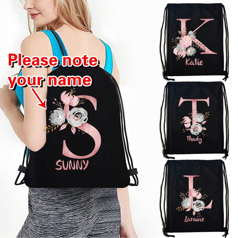 Customized name Drawstring Bag Sport Gym Drawstring Bag Swimming Drawstring Beach Bag Pink ...