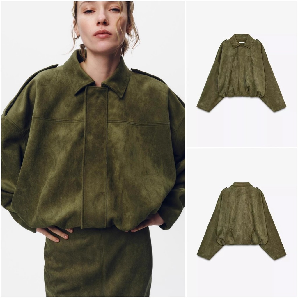 Zara Spring New Product Women's Suede Texture Effect Bomber Jacket Coat ...