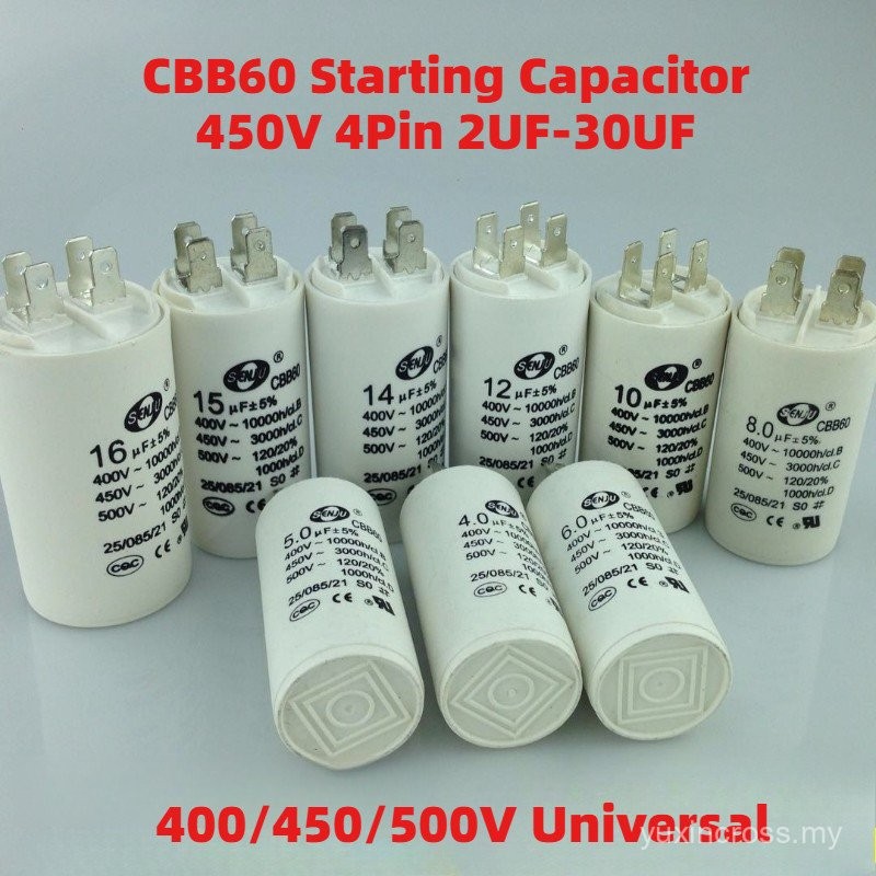 CBB60 Capacitor 450VAC 4Pin Double Insert 50/60HZ Electric Replacement ...