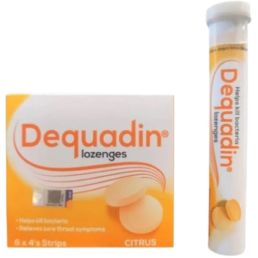DEQUADIN CITRUS LOZENGES 0.25MG (DEQUALINIUM CHLORIDE) 6 X 4'S BOX ...