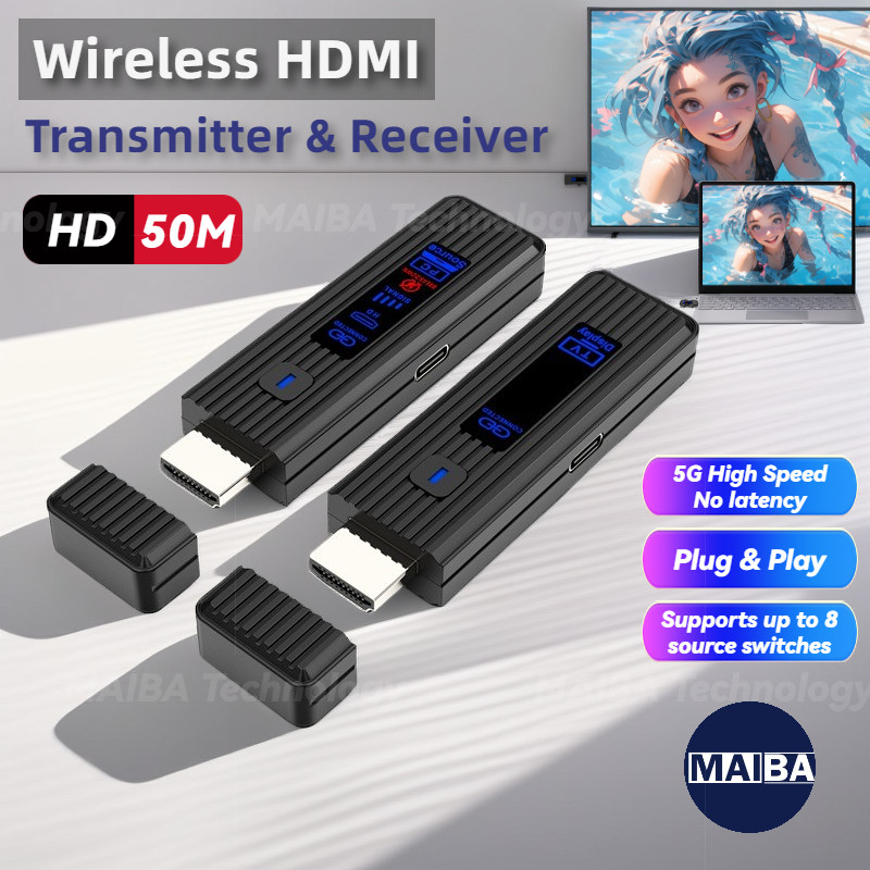 50m Wireless HDMI Transmitter & Receiver 5Ghz HD 1080P 60Hz Wireless ...