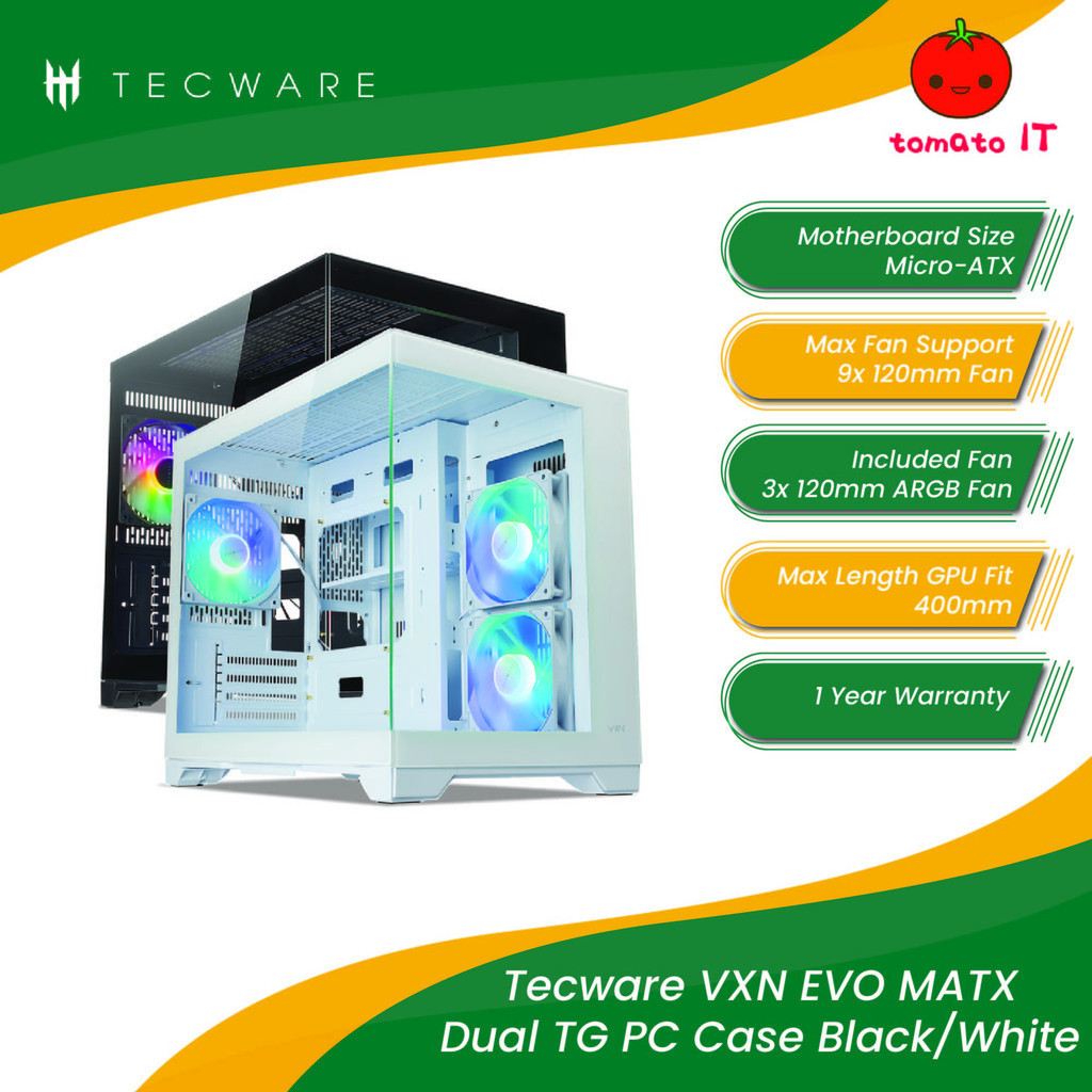 TECWARE VXN EVO DUAL CHAMBER Micro-ATX TG ARGB PC Case - Black/White ...