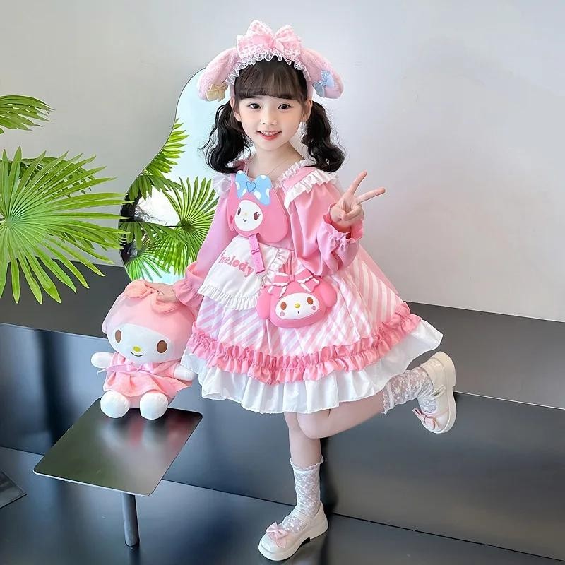 Kawaii Sanrio My Melody Kids Dresses Anime Kuromi Summer Long Sleeve ...