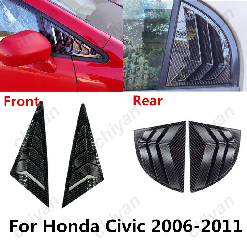 2PCS ABS Carbon Fiber Style Front & Rear Window Blind Shades Louver ...