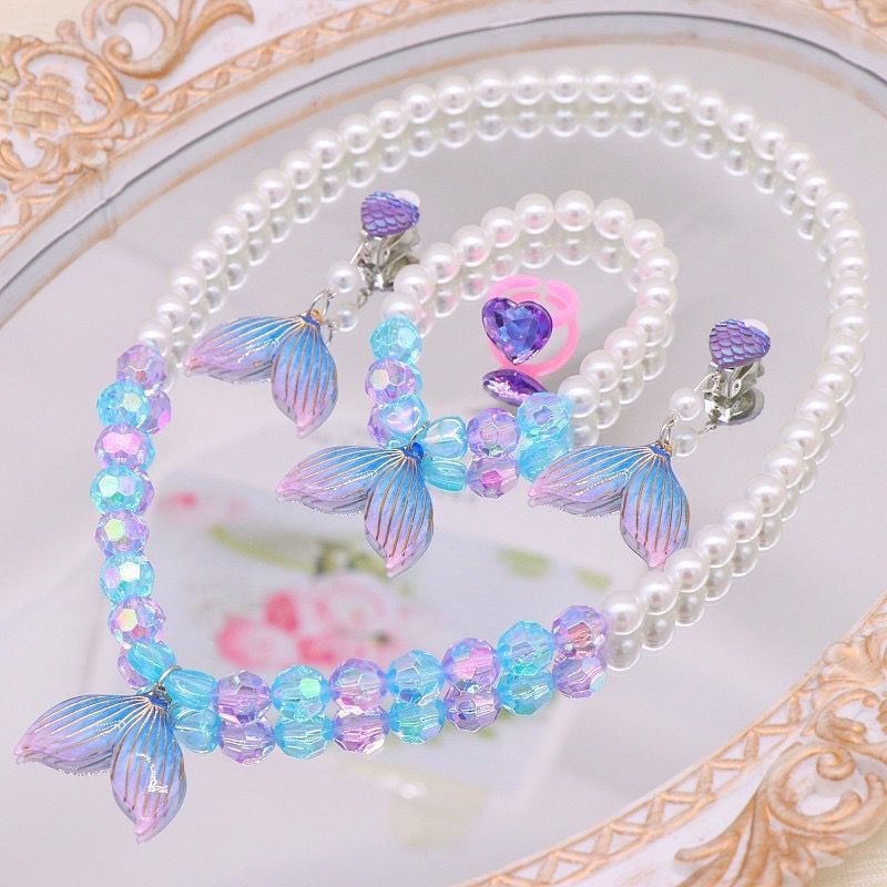 [Birthday Gift] New Style Mermaid Necklace Girls Bracelet Set Colorful ...