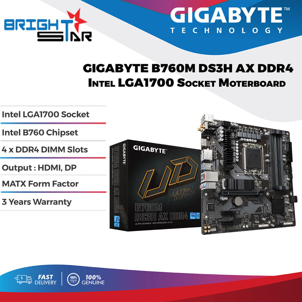 GIGABYTE B760M DS3H AX DDR4 Intel LGA1700 MATX Motherboard | Shopee Malaysia