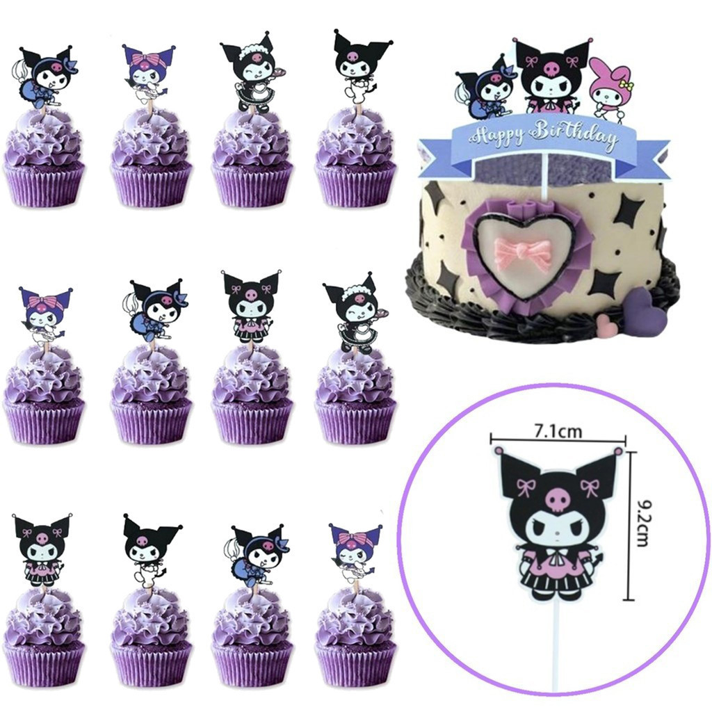 10Pcs Sanrio Kuromi Cake Topper Decoration Anime Kawaii Dessert for ...