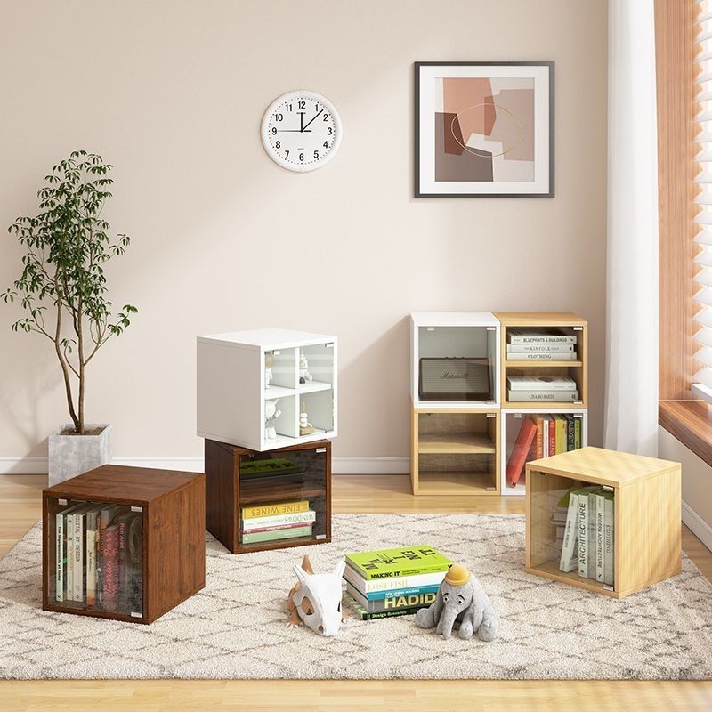 Japanese-style Bookcase Floor Toy Storage Checkered Glass Door Locker ...