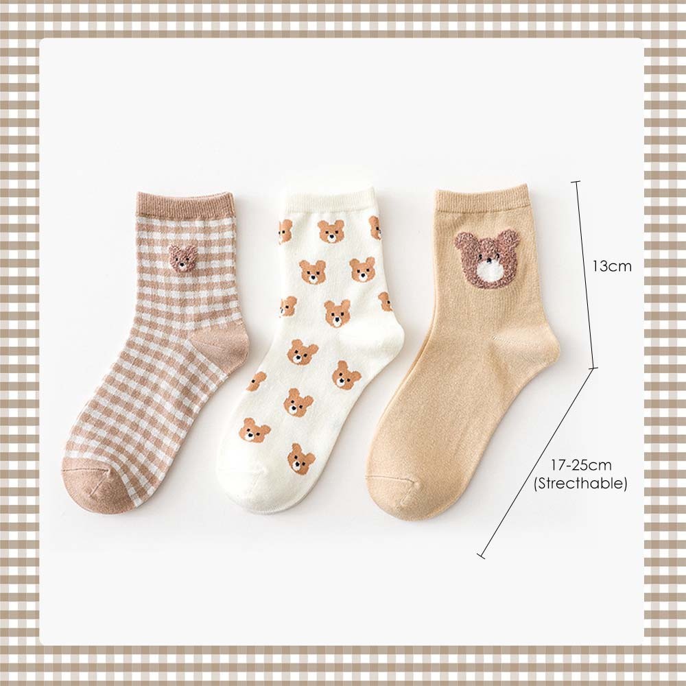 [BC] Socks 1 Pair Bear Cute Little Women Cartoon Three Pattern Japanese ...