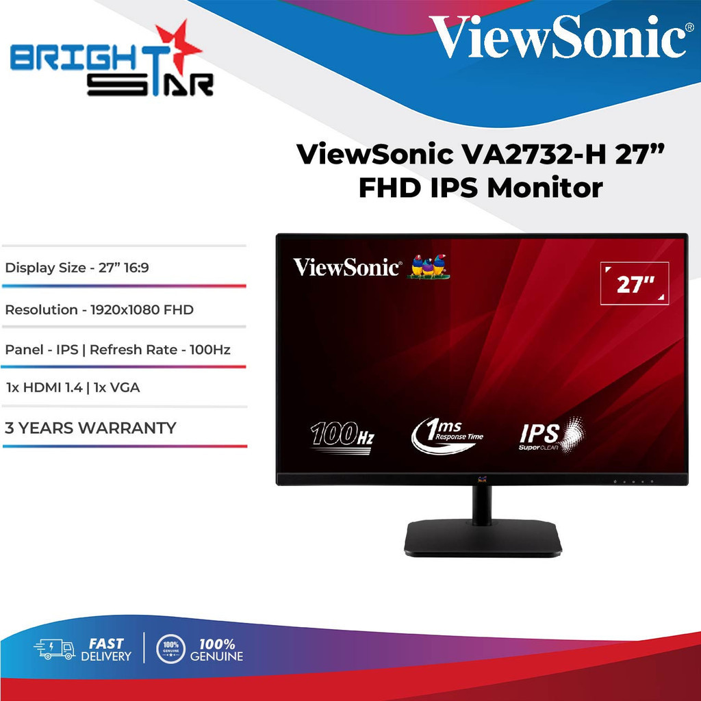 VIEWSONIC VA2732-H 27" IPS FHD Monitor (100Hz/1ms/1x HDMI/1x VGA/VESA ...