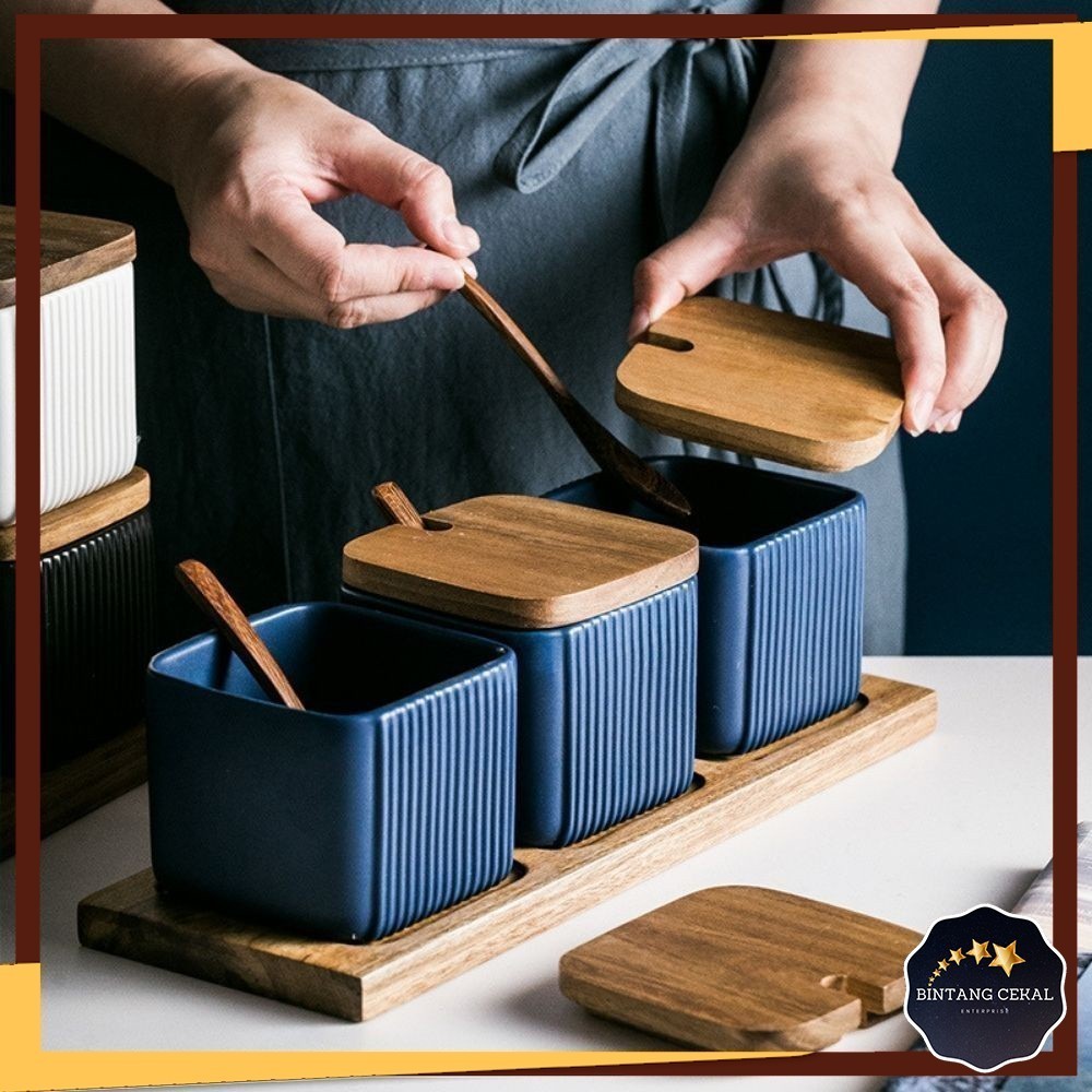 BC Nordic Ceramic Square Grains Ceramic Combination Seasonings Jar Set ...