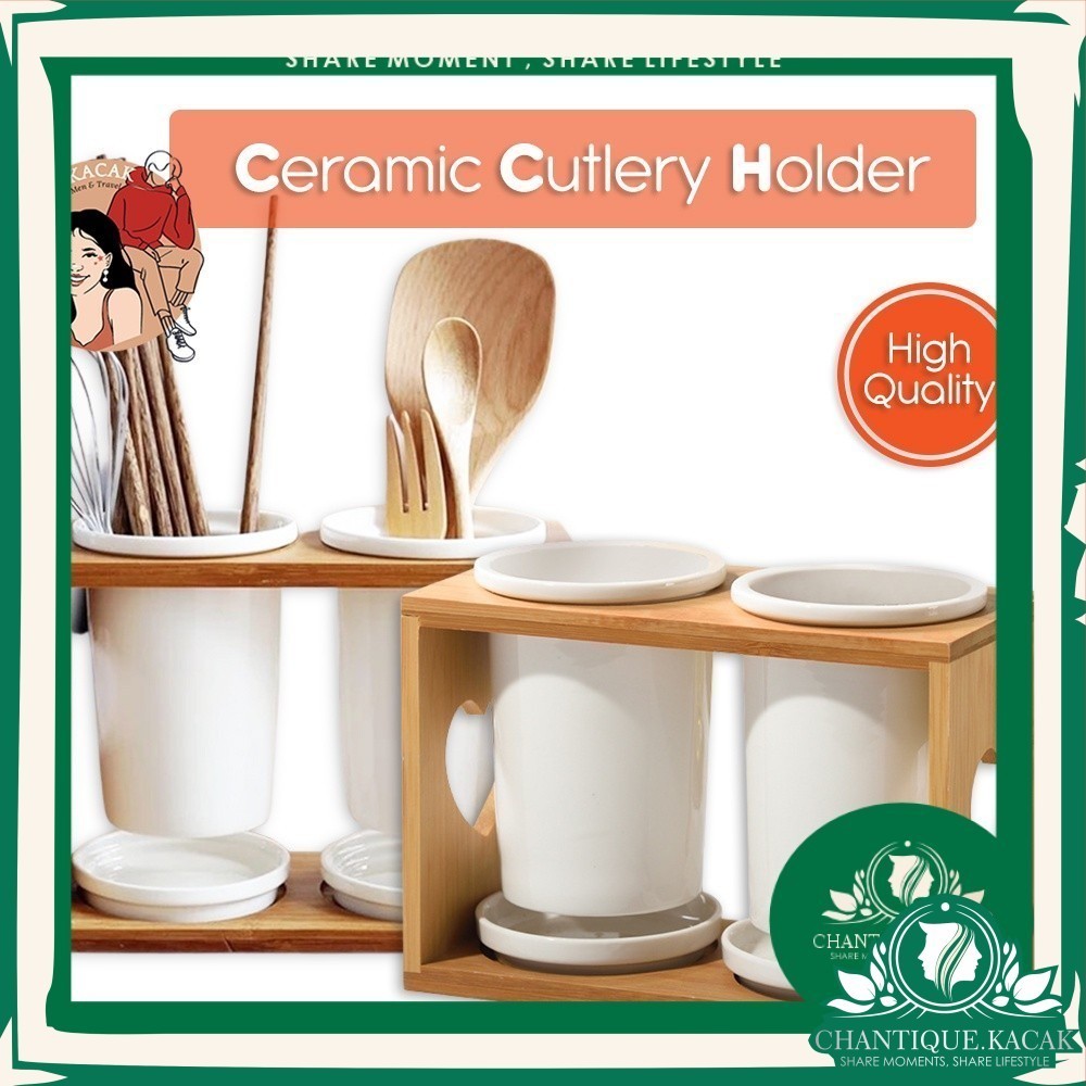 CK Cutlery Holder Ceramic Japanese Style Drain Rack Kitchen Tableware ...