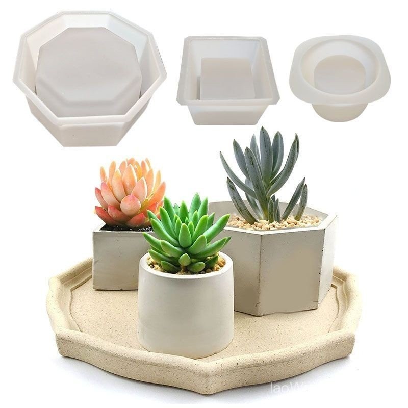 Crystal Epoxy Succulent Flower Pot Silicone Mold Round Square Octagonal ...