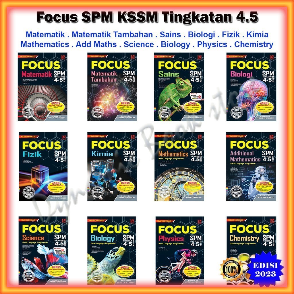 Buku Rujukan : Focus SPM KSSM Tingkatan 4.5 Edisi 2023 - Matematik / Matematik Tambahan / Sains ...