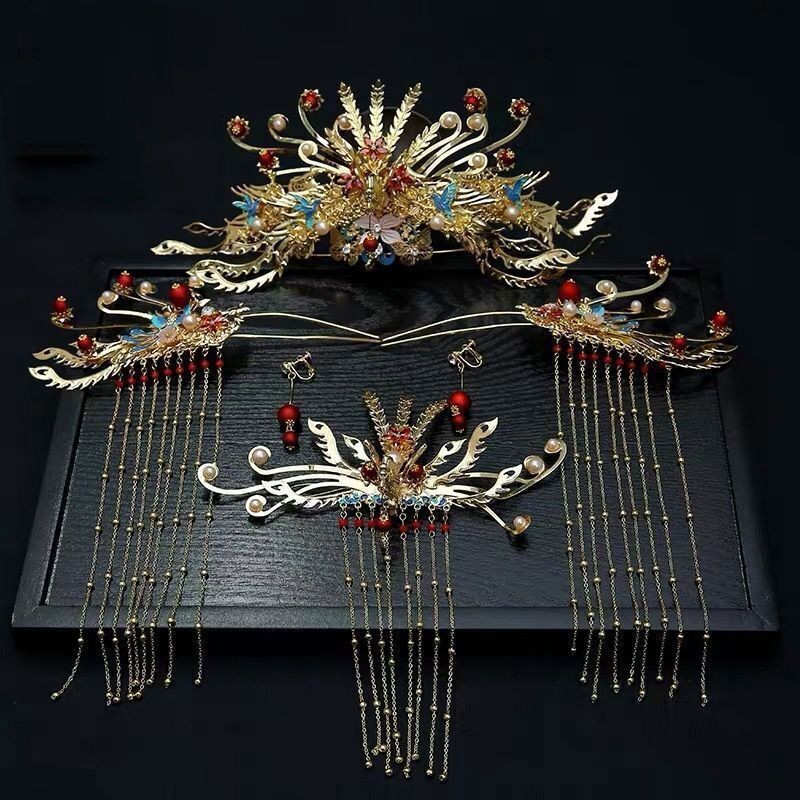 Chinese Bridal Headdress Elegant Palace Phoenix Crown Xia Huang Ancient ...