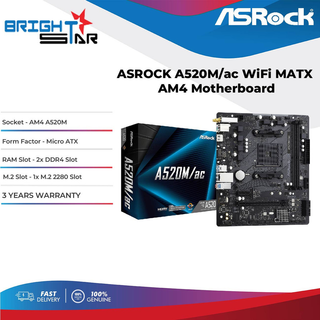 ASROCK A520M/ac WiFi AM4 Micro-ATX Motherboard | Shopee Malaysia