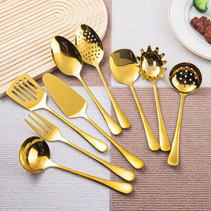 Oukeai Golden Stainless Steel Large Spoon Extended Hotel Buffet Service ...