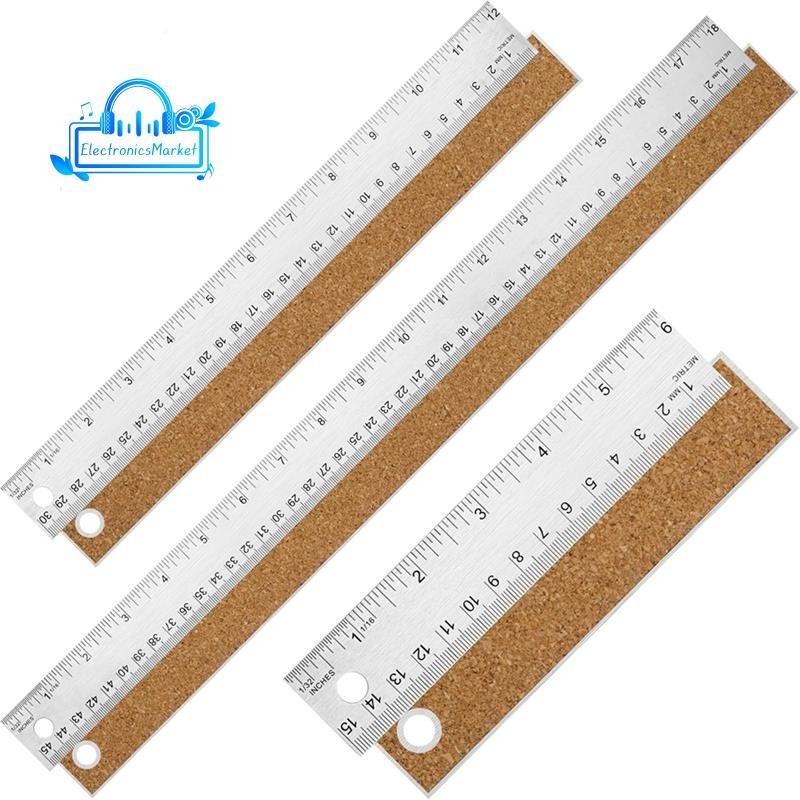 🔥3 PCS Metal Ruler with Cork Backing, As Shown Metal+Wood 6+12+18 Inch ...