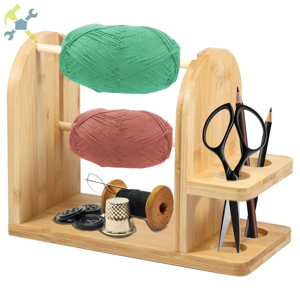 Yarn Holder Wood Yarn Rack Stand with 4 Slots Horizontal Yarn Spinner ...