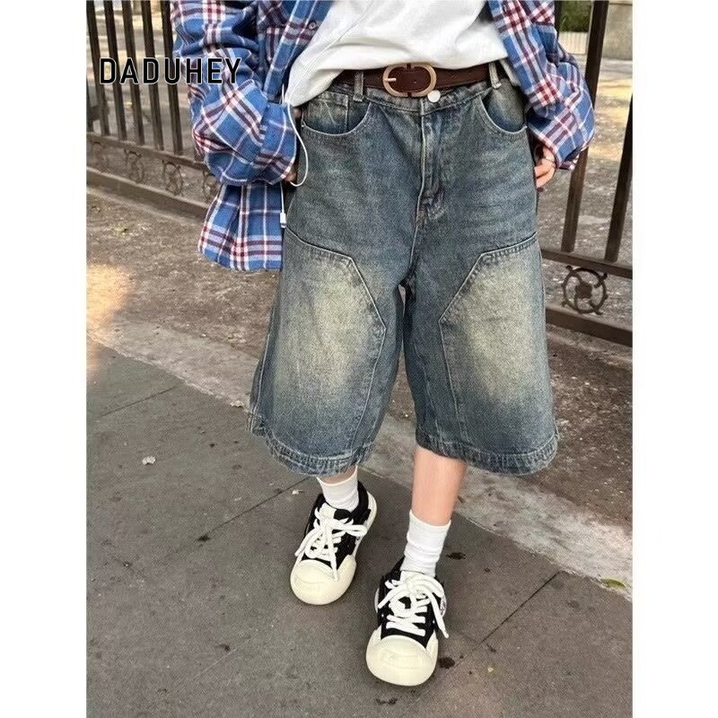 DaDuHey Women's American-Style Retro Washed Distressed Straight Wide ...