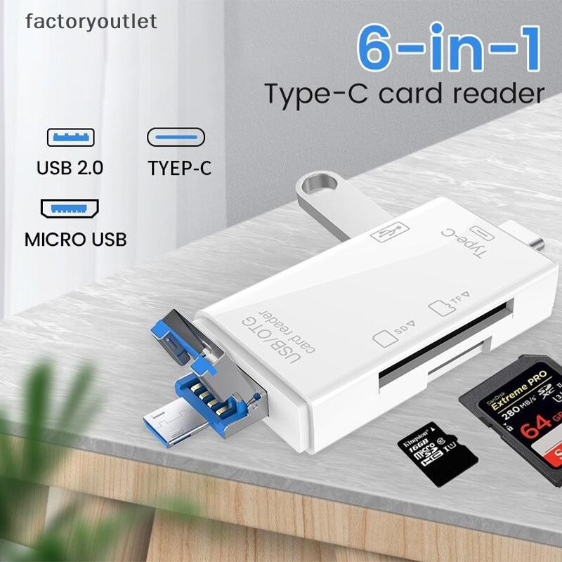 FCMY 6 In 1 Type C Micro USB Portable SD Memory Card Reader High-speed ...