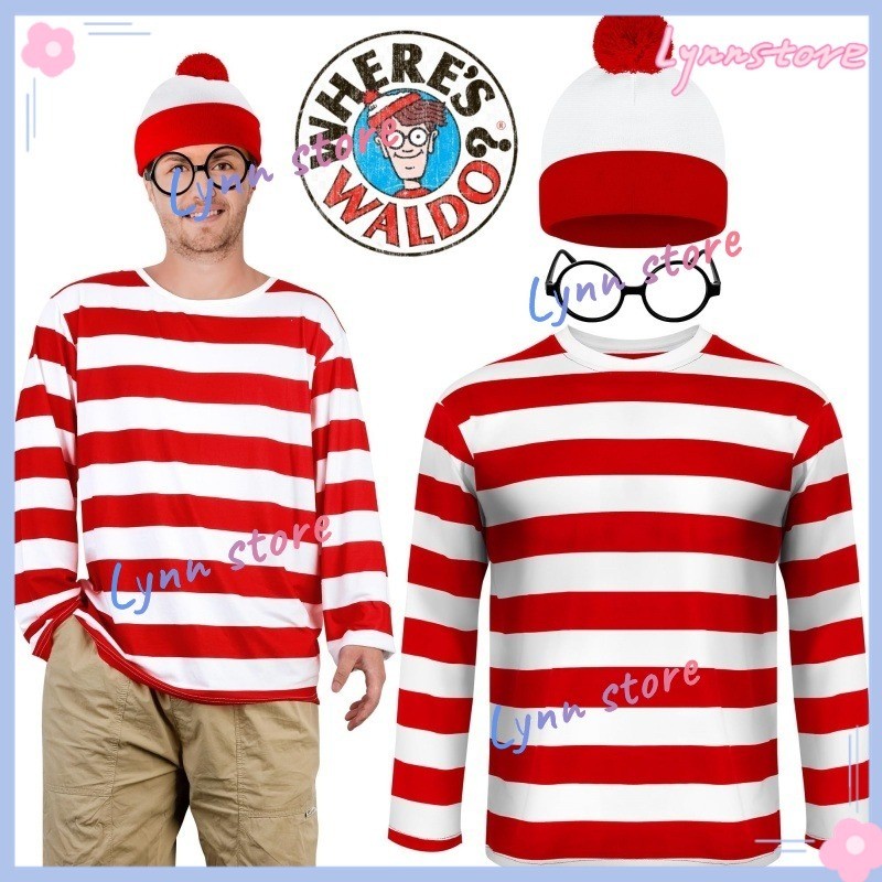 WALDO Family Costume Outfit Cartoon WHERE'S WALLY Cosplay Costume Waldo ...