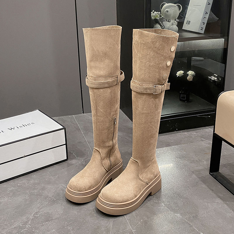 Folded Thick-Soled Long Boots Women 2025 Autumn Winter Li New Thick ...
