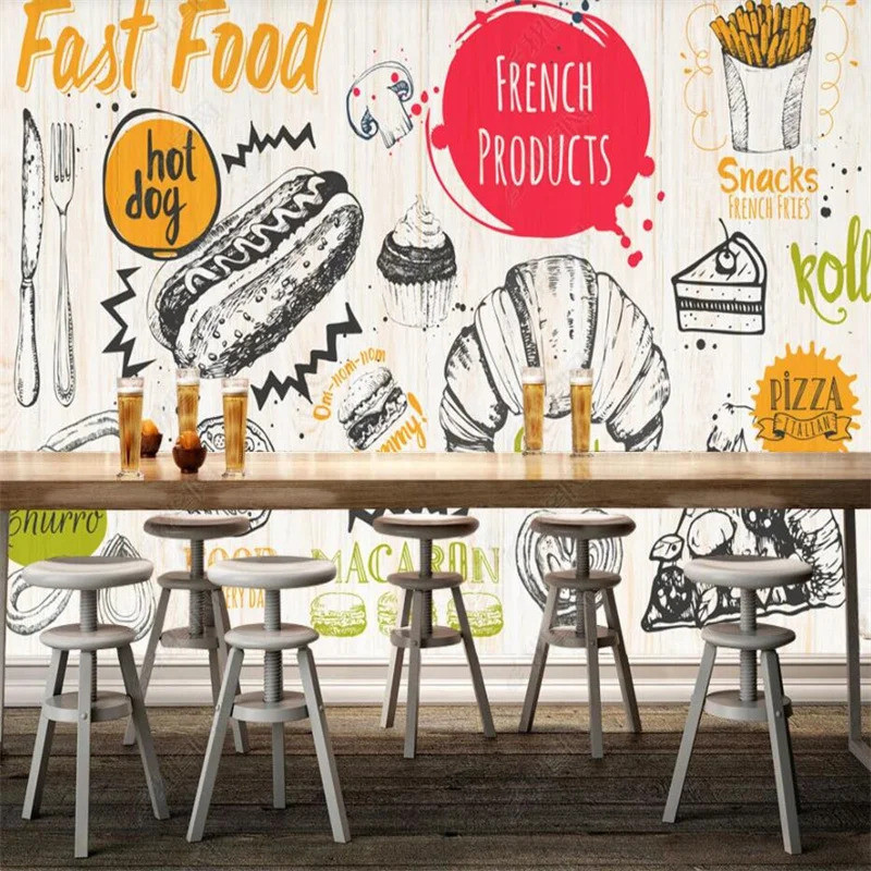 Custom wallpaper mural Dessert Fast Food Restaurant Industrial Decor ...