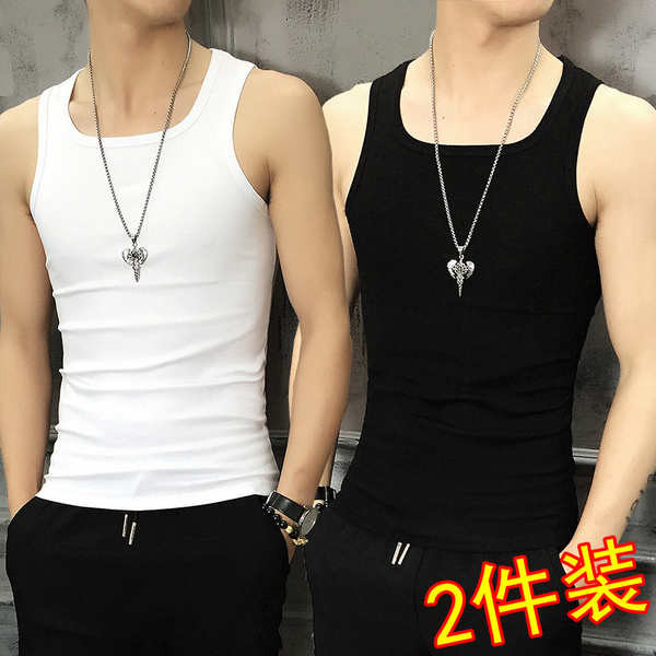 men vest singlet men Summer Stretchy Tight-Fitting Thin Two-Strand ...