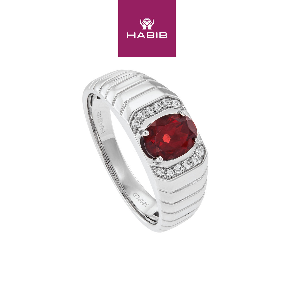 HABIB Oval Garnet and Diamond Men's Ring in 925 Silver Palladium ...