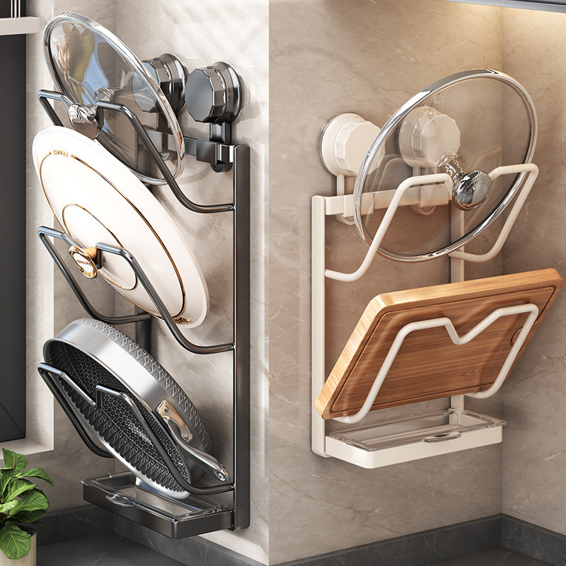 Suction Cup Pot Lid Rack, Kitchen Hanging Utensils Organizer with Water ...