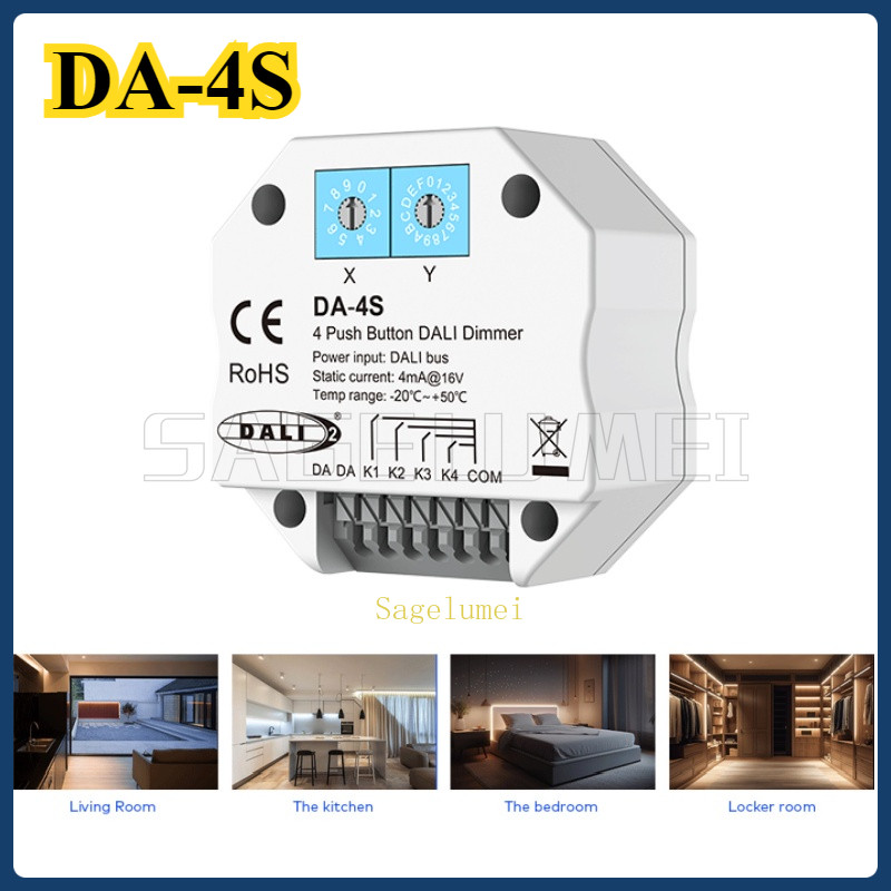 DA-4S 4 Push Button Dimmer DALI Signal Work with DALI Master/ Bus Power Supply Encoding switch ...
