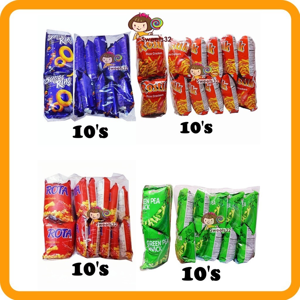 Big Bundle [10pack X 60g ] Super Ring / Rota / Green Pea / Rostik Snack ...
