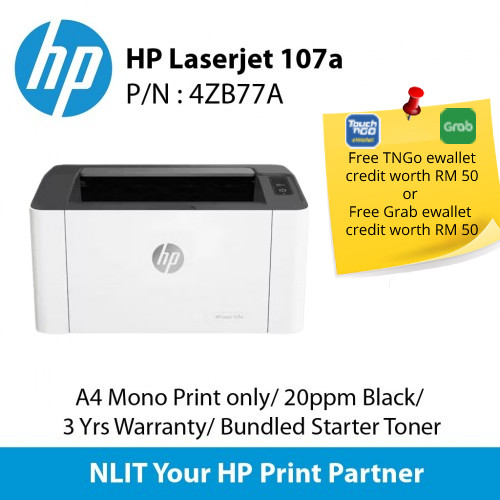 HP Laser 107w (4ZB78A) A4 Mono Print Only , Up to 20ppm, USB, Wireless ...
