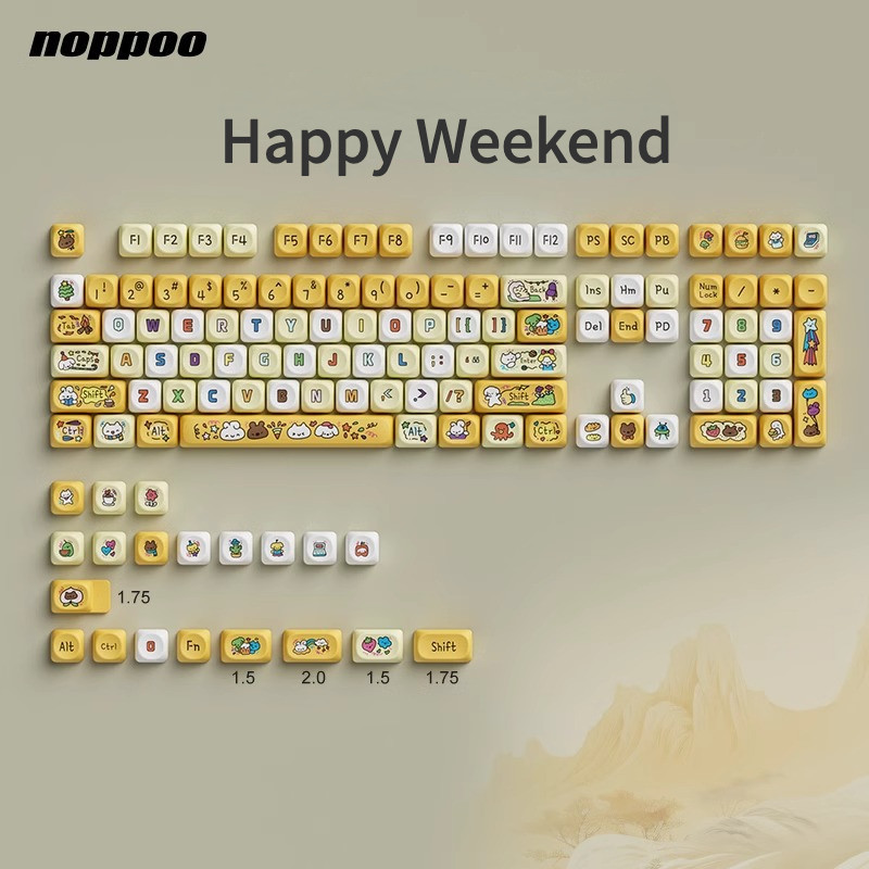 PBT Dye Sublimation Yellow and White Theme Cartoon Keycaps OQO MOA ...