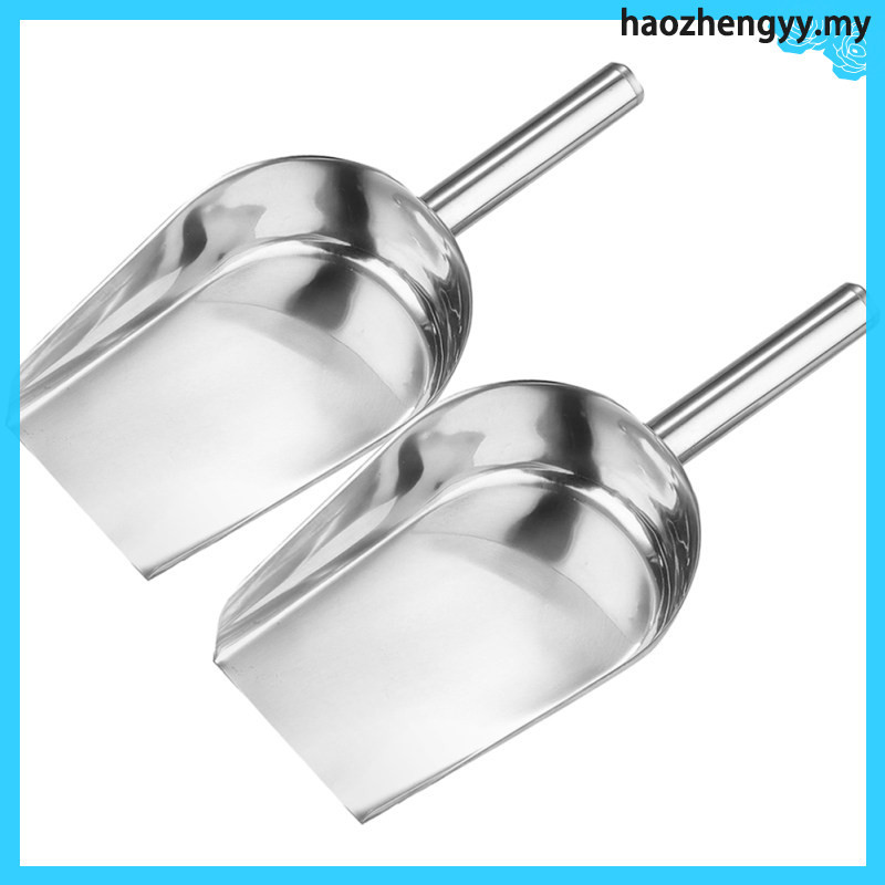 2 Pcs Flat Bottom Stainless Steel Spatula Pet Foods Spoon Popcorn Scoop ...