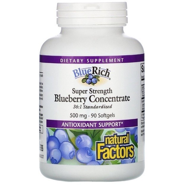 Natural Factors, BlueRich, Super Strength, Blueberry Concentrate, 500 mg, 90 Softgels | Shopee ...