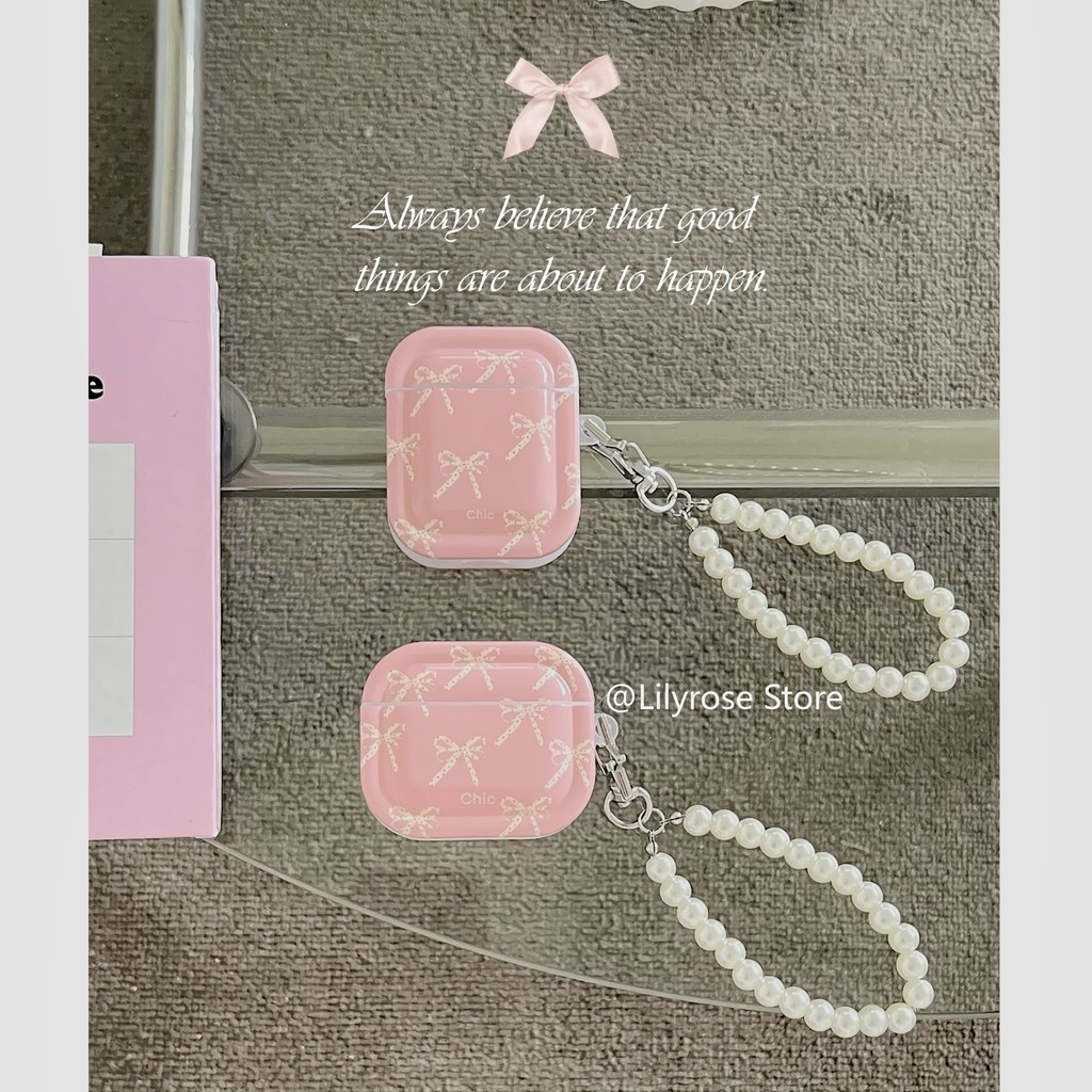 New Design AirPods Pro2 Case Pink Bow Pearl Strap Lanyard for Apple ...